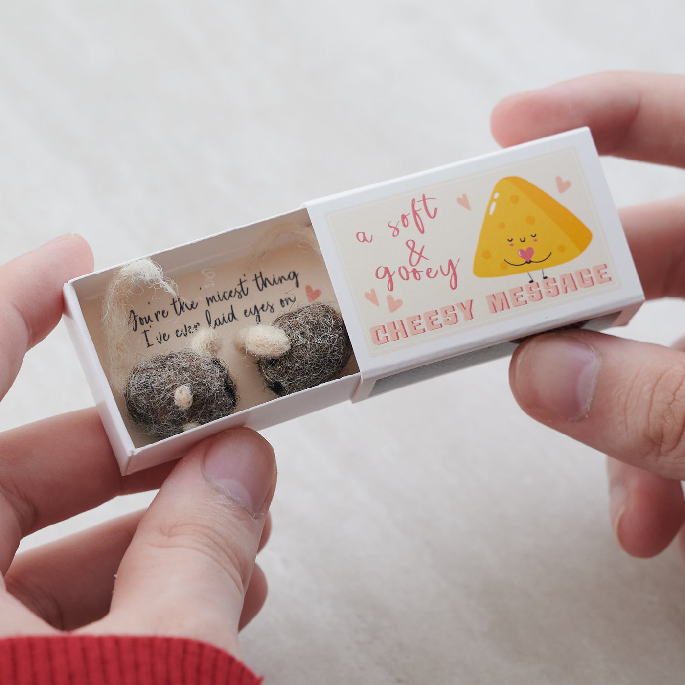 Cheesy Message Wool Felt Mice In A Matchbox | Marvling Bros