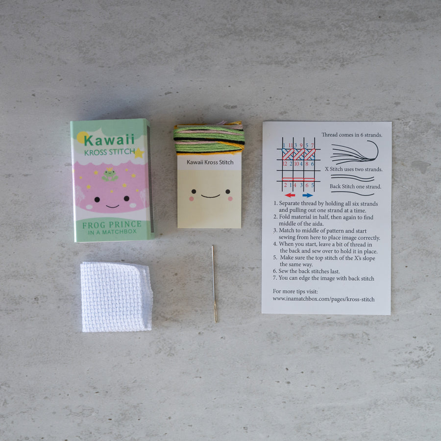 Mini Cross Stitch Kit With Kawaii Frog Prince Design | Marvling Bros