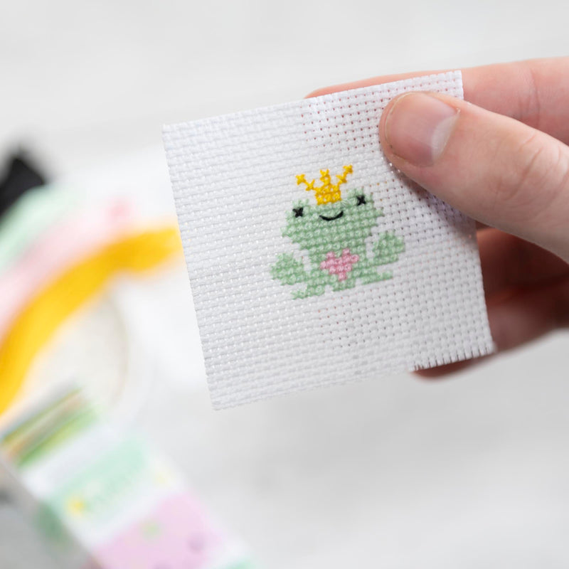 Mini Cross Stitch Kit With Kawaii Frog Prince Design | Marvling Bros